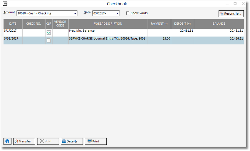 Journal Entry Detail Window